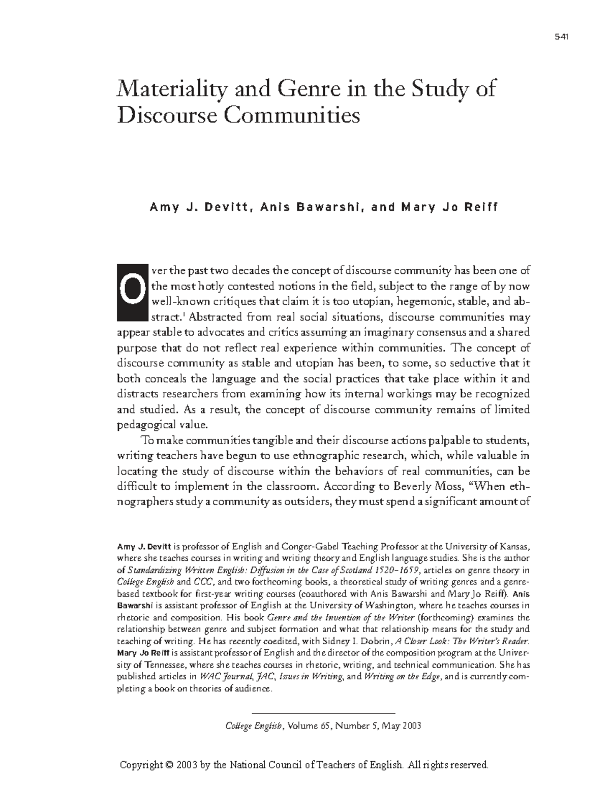 Materiality and Genre: Understanding Discourse Communities in PMHF ...