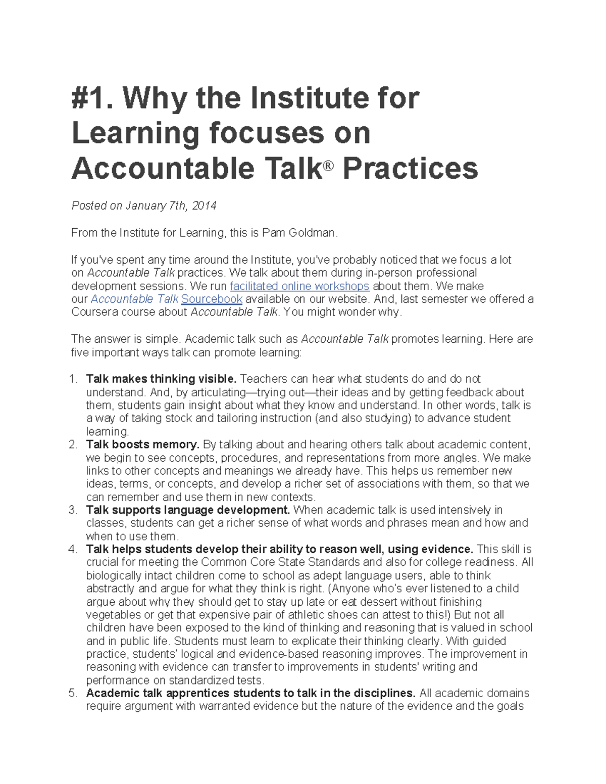 Strategies for Implementing Accountable Talk® in Classrooms - Studocu