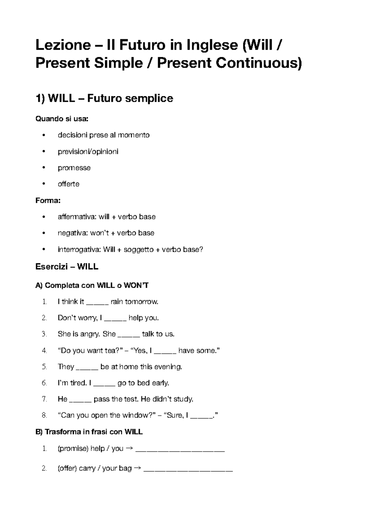 Lezione: Futuro in Inglese (WILL, Present Simple, Present Continuous ...