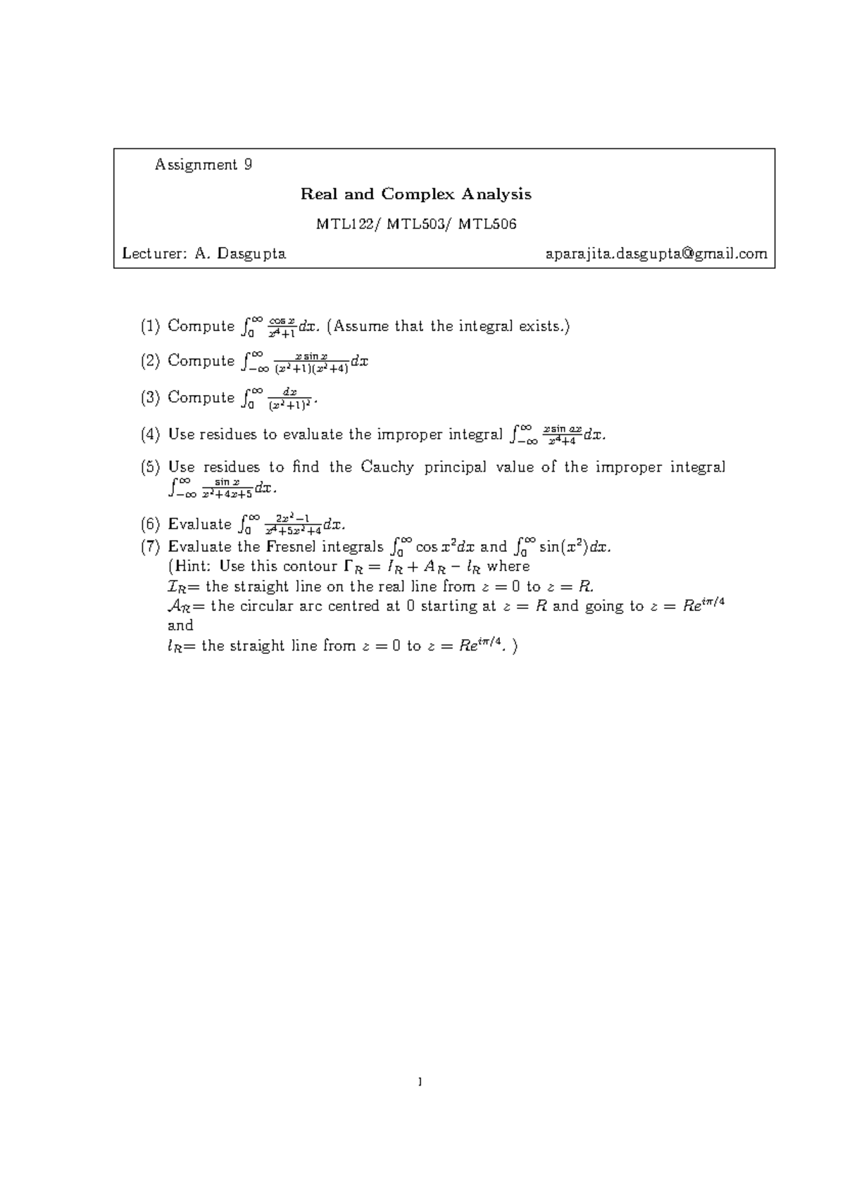 Assignment 9 - Real & Complex Analysis MTL506 Tutorial Sheet - Studocu