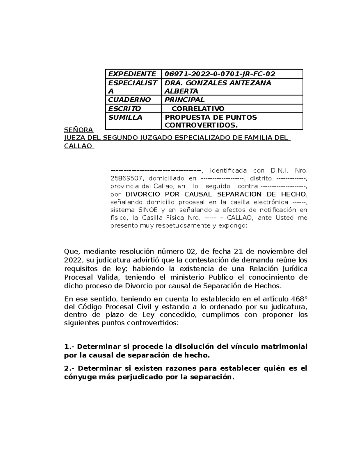 Apersonamiento - EXPEDIENTE : JUEZ : ESPECIALISTA : DEMANDADO ...