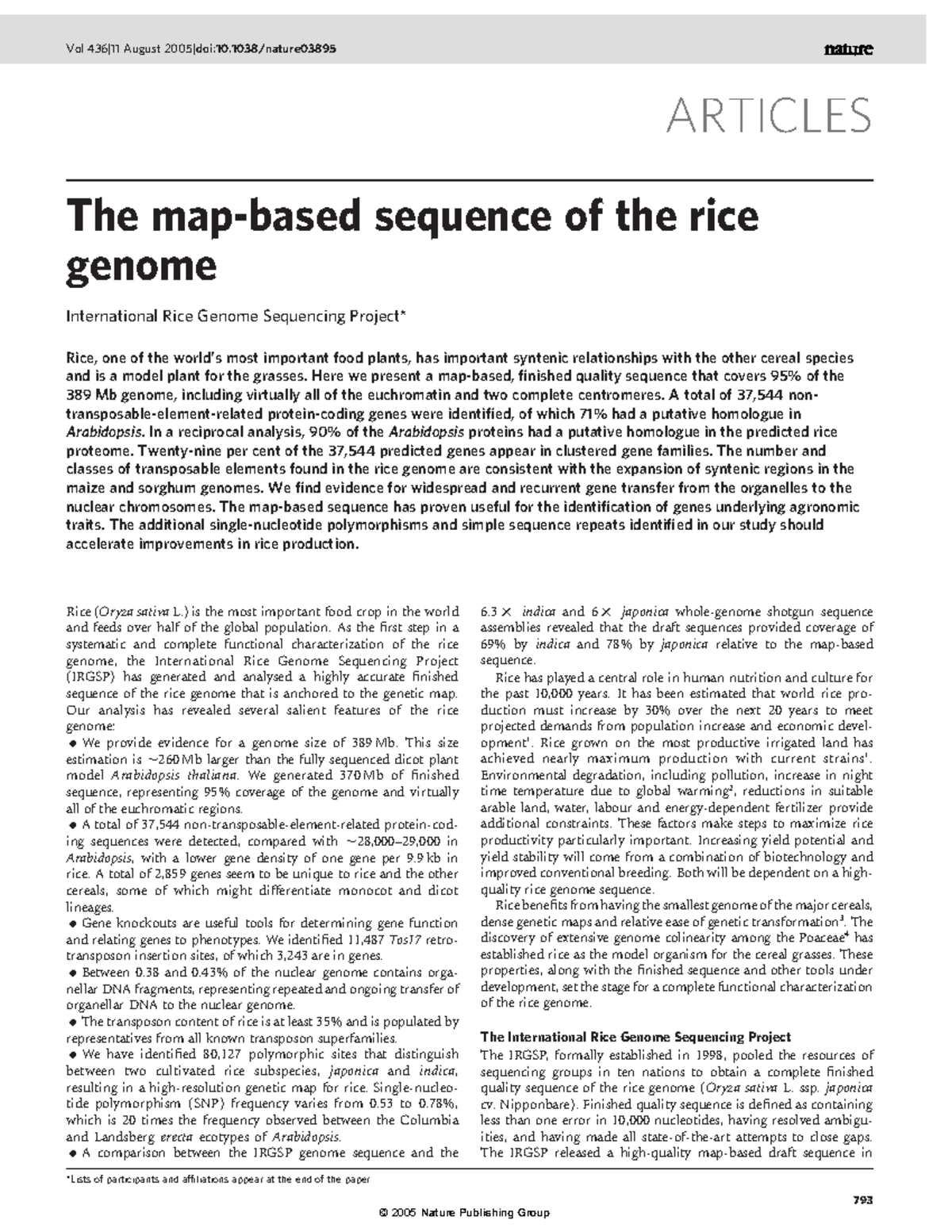 "Map-Based Analysis of Rice Genome: Key Findings from IRGSP" - Studocu