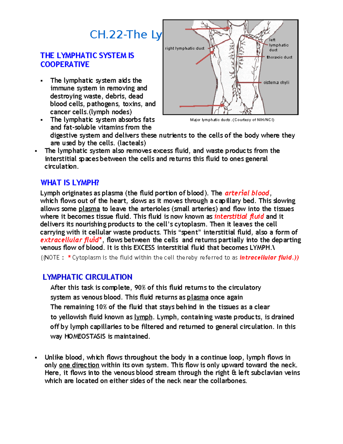 Ch22 Lymphatic System Overview: Functions & Circulation - Studocu