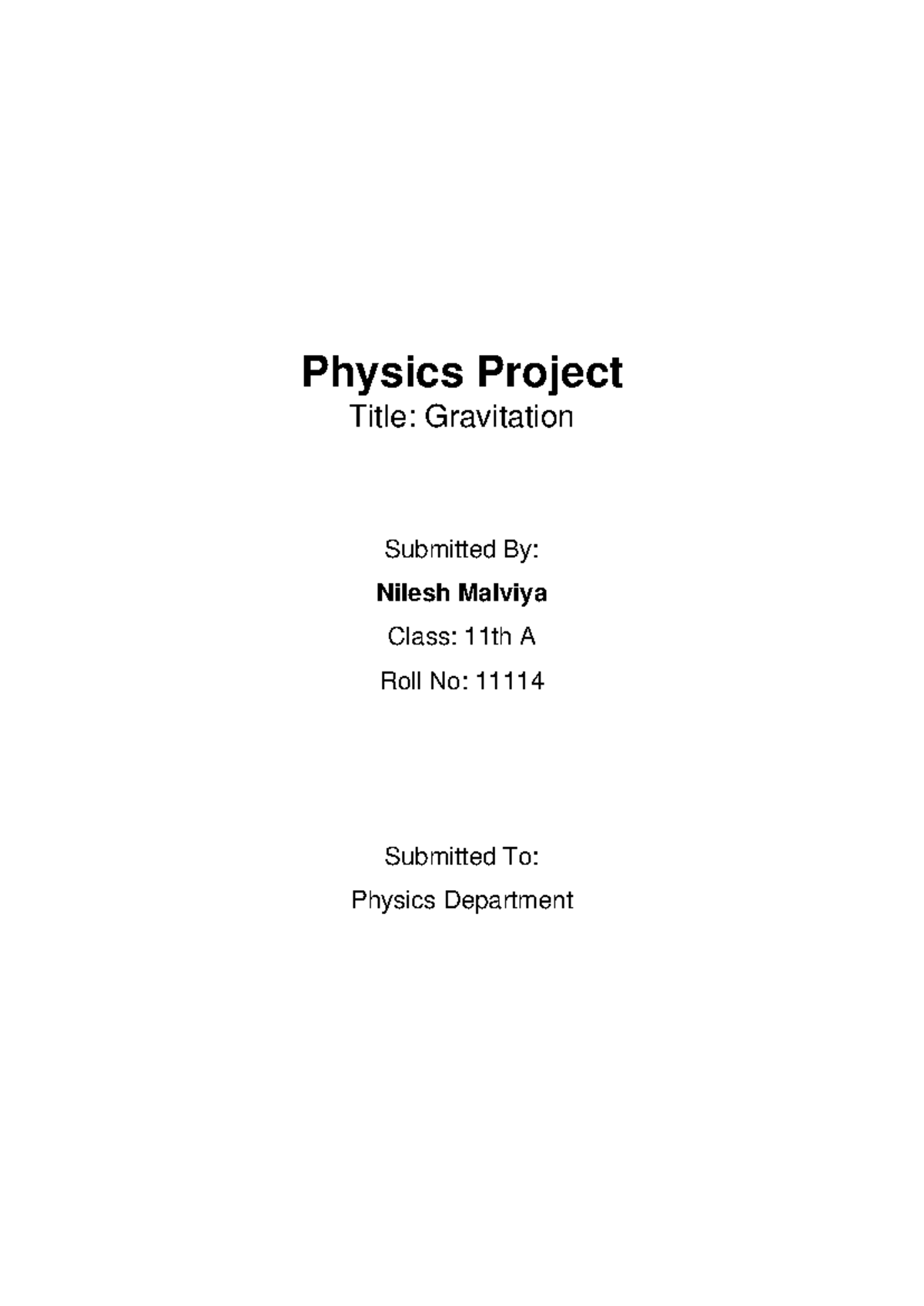 Gravitation Project - Class 11A by Nilesh Malviya (Physics) - Studocu