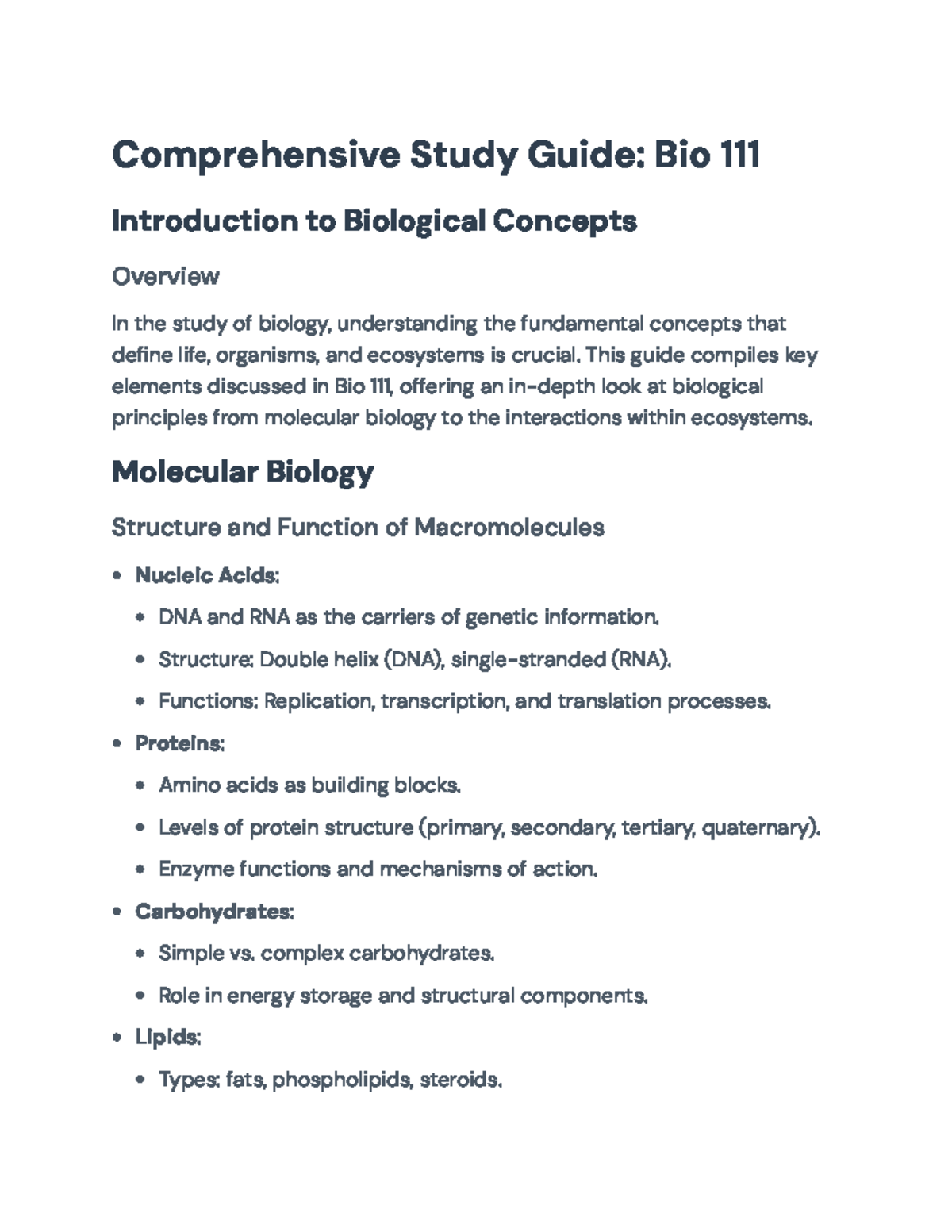 Comprehensive Study Guide for Bio 111: Core Principles & Concepts - Studocu