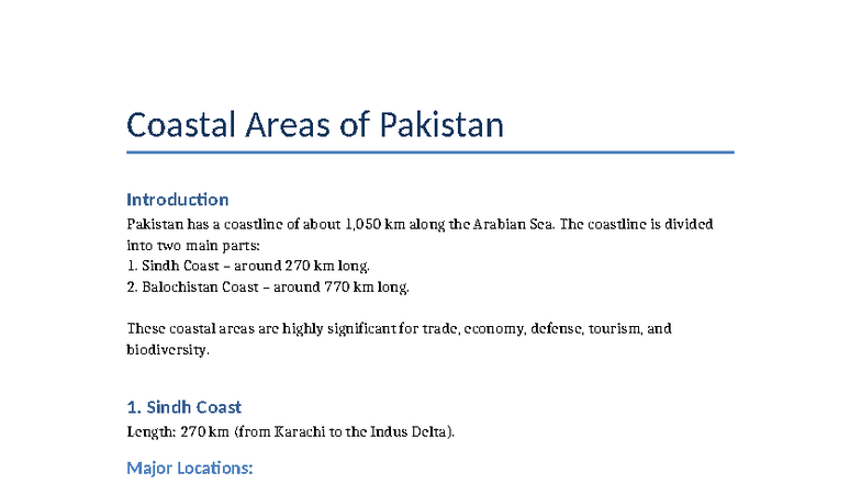 Coastal Areas of Pakistan: Significance & Features Overview - Studocu