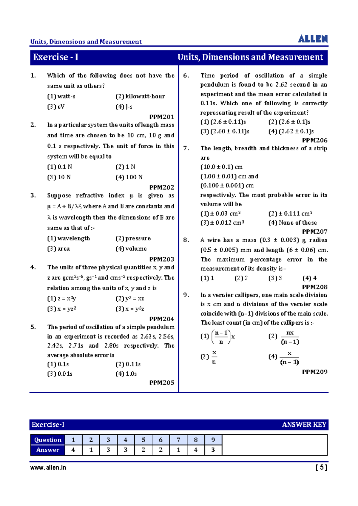 PPM206 - Units, Dimensions, and Measurement Exercise I - Studocu
