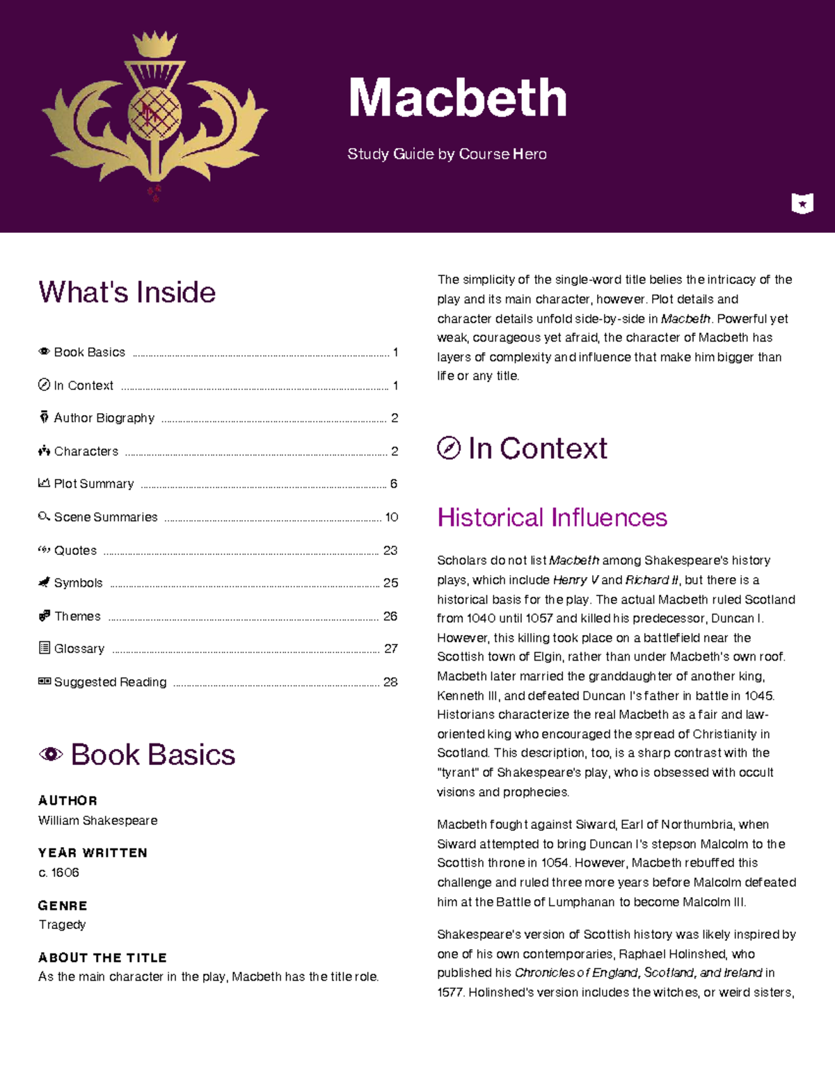 Macbeth Study Guide (SG) - Course Hero Analysis and Insights - Studocu