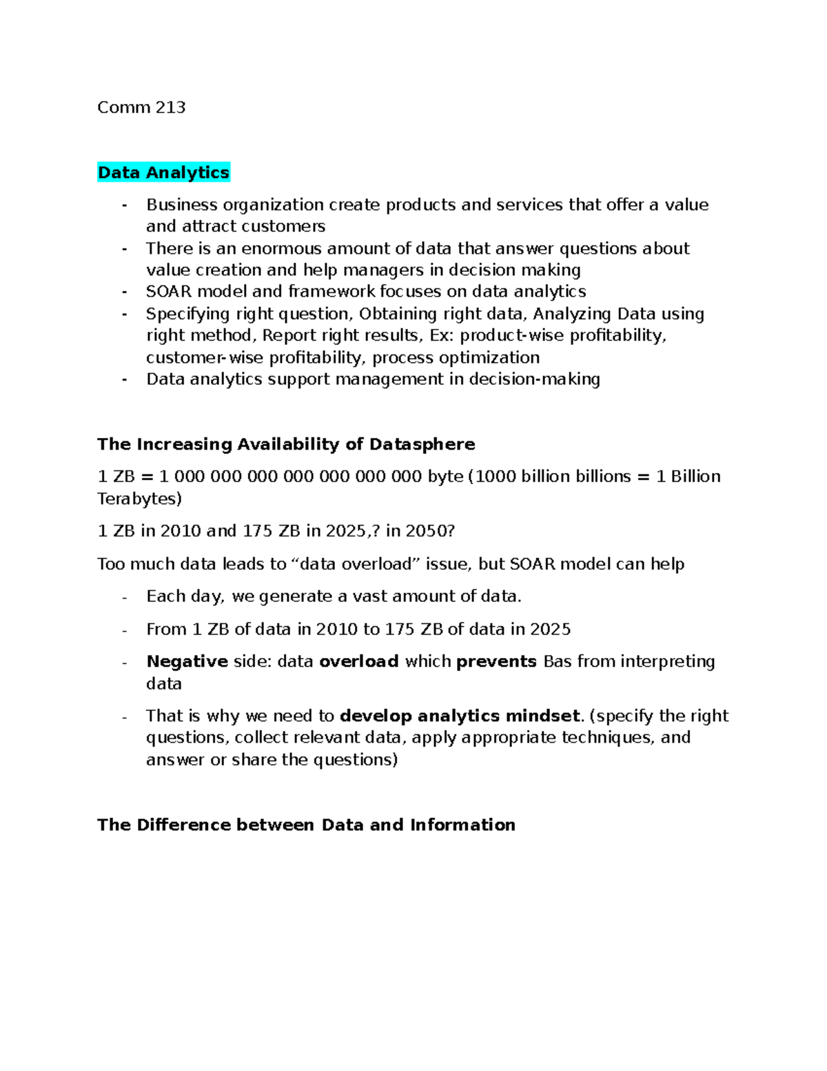 Comm 213 Final Exam Notes: Data Analytics & SOAR Framework Insights ...