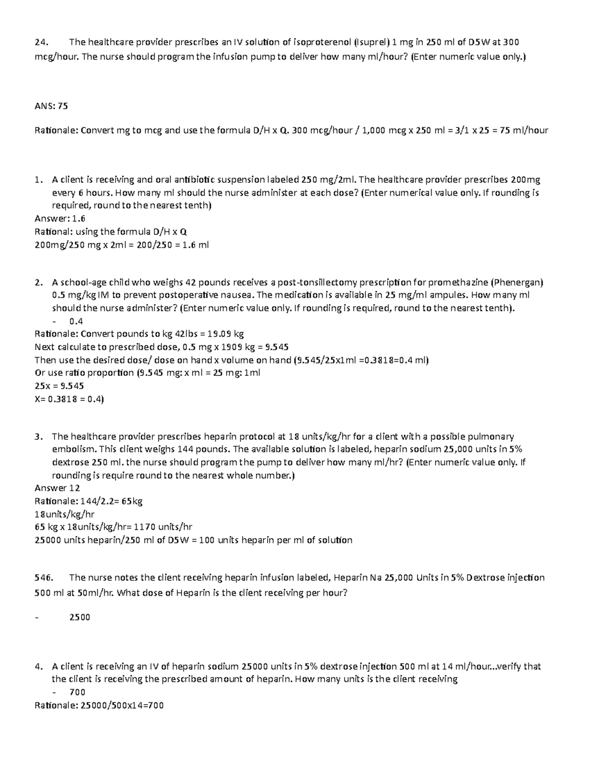 HESI Math Prep: Important IV Med Calculations and Answers - Studocu