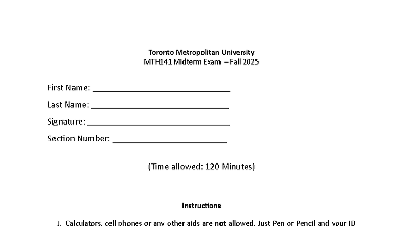 MTH141 Midterm Exam Guidelines - Fall 2025 - Studocu