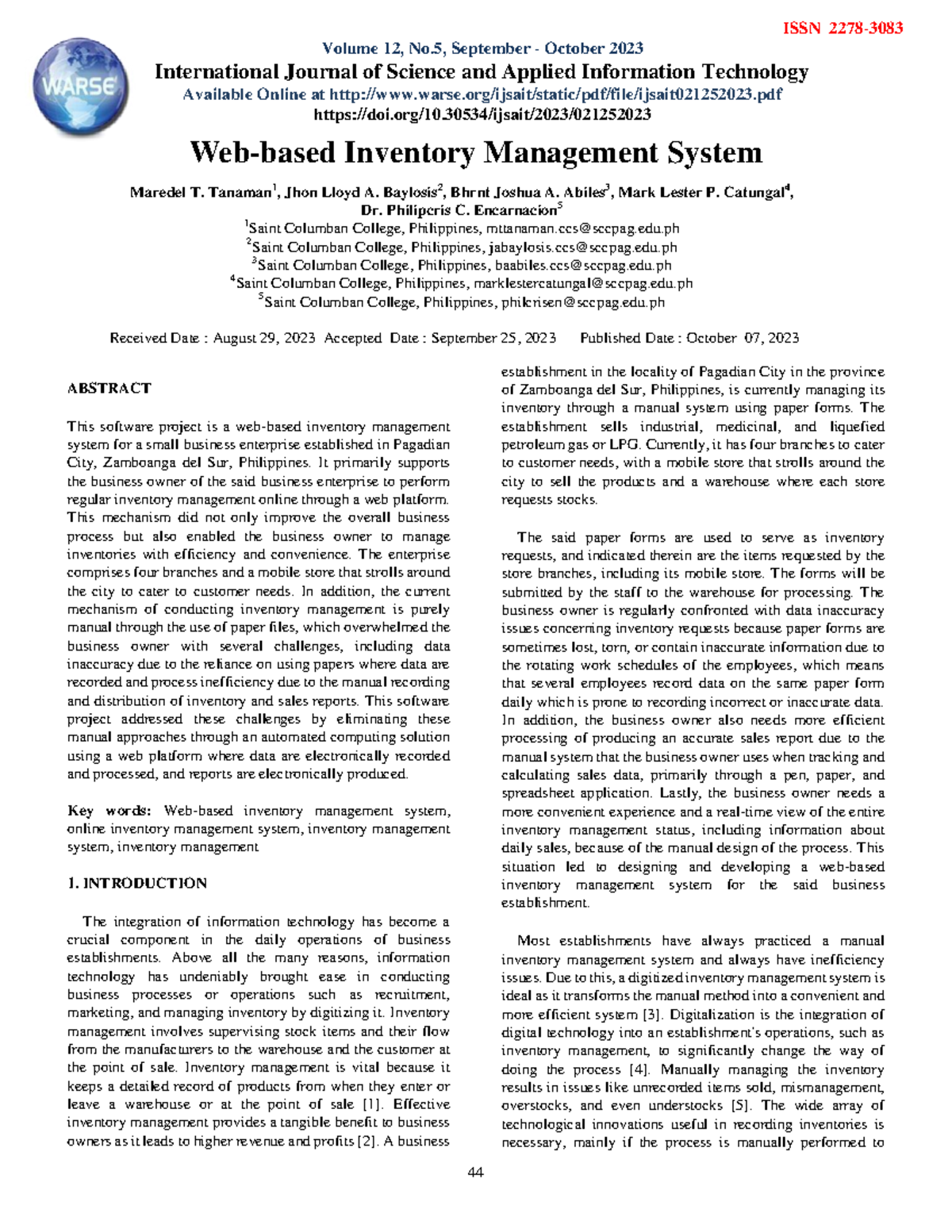 Web-Based Inventory Management System for Small Enterprises (IT12.5 ...
