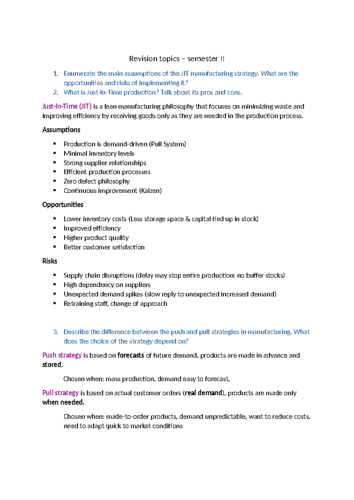 Revision Topics for Lic. II: JIT, TQM, Branding, and Marketing Mix ...