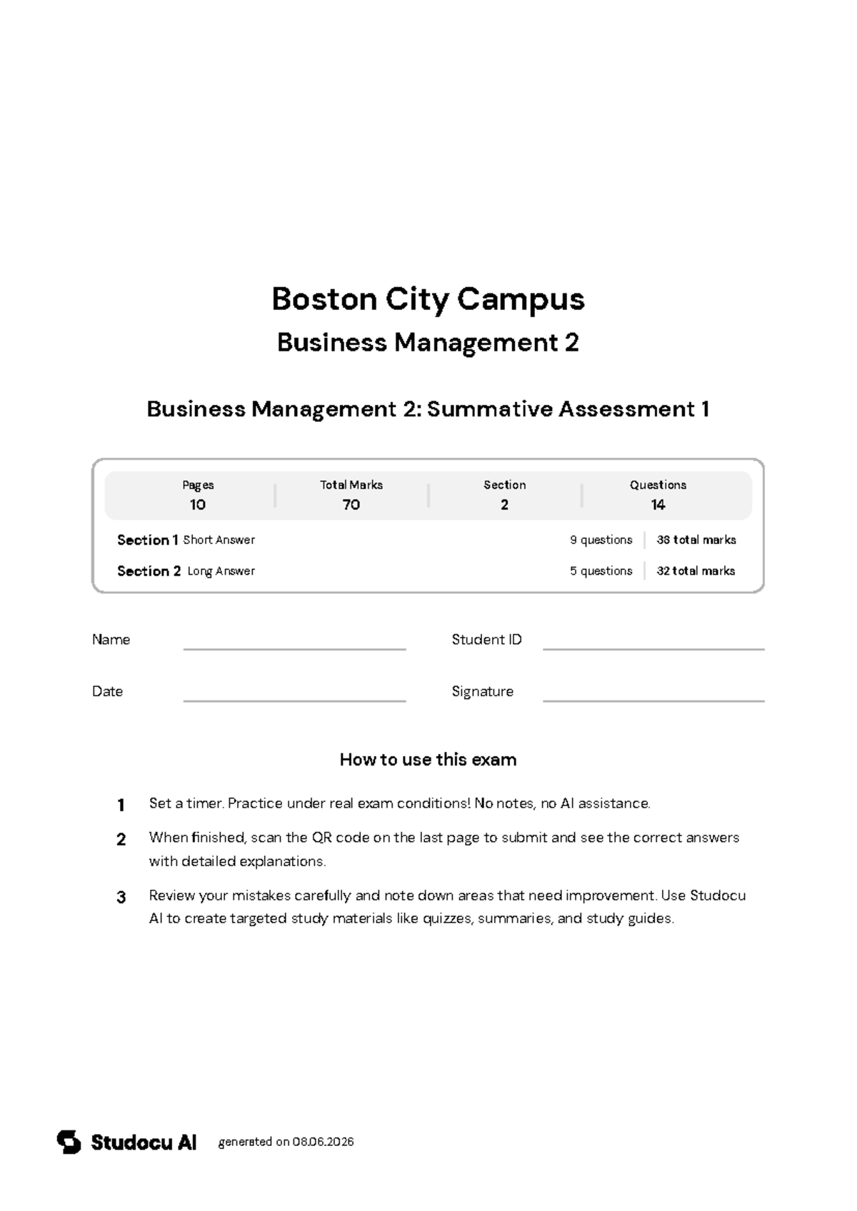 Business Management 2: Summative Assessment 1 - Studocu