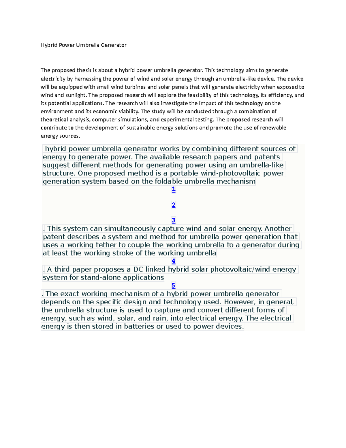 Hybrid Power Umbrella Generator: Exploring Sustainable Energy Solutions ...