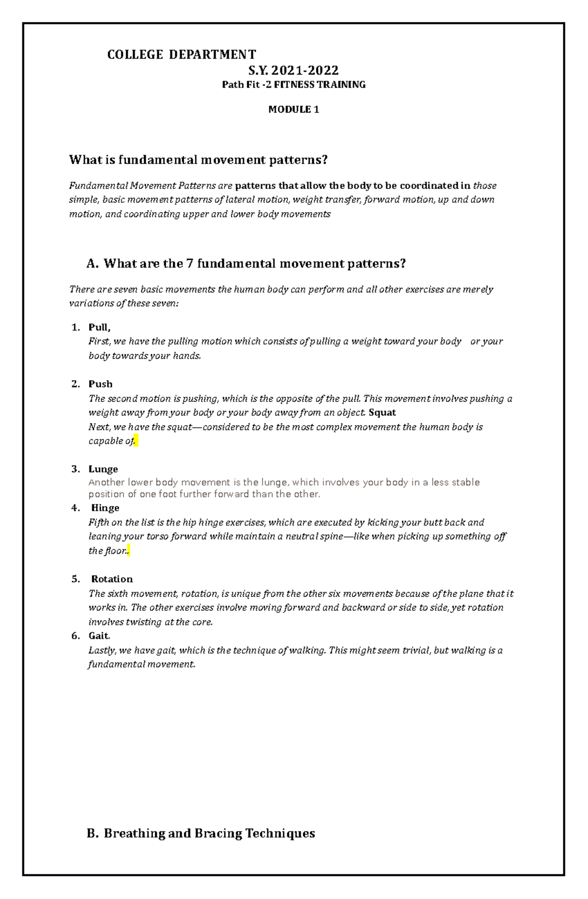 Module-pathfit 2 - Fitness - COLLEGE DEPARTMENT S. 2021- Path Fit -2 ...