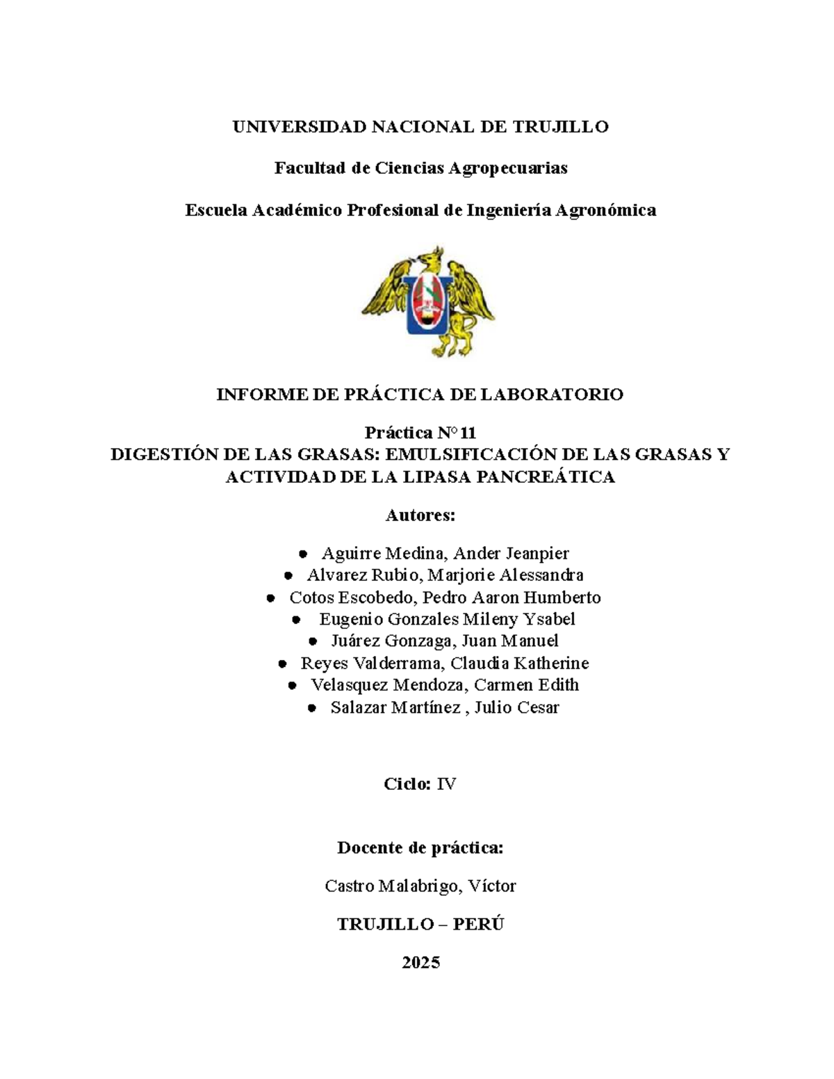 Informe de Práctica de Laboratorio: Digestión de Grasas - Bioquímica 3 ...