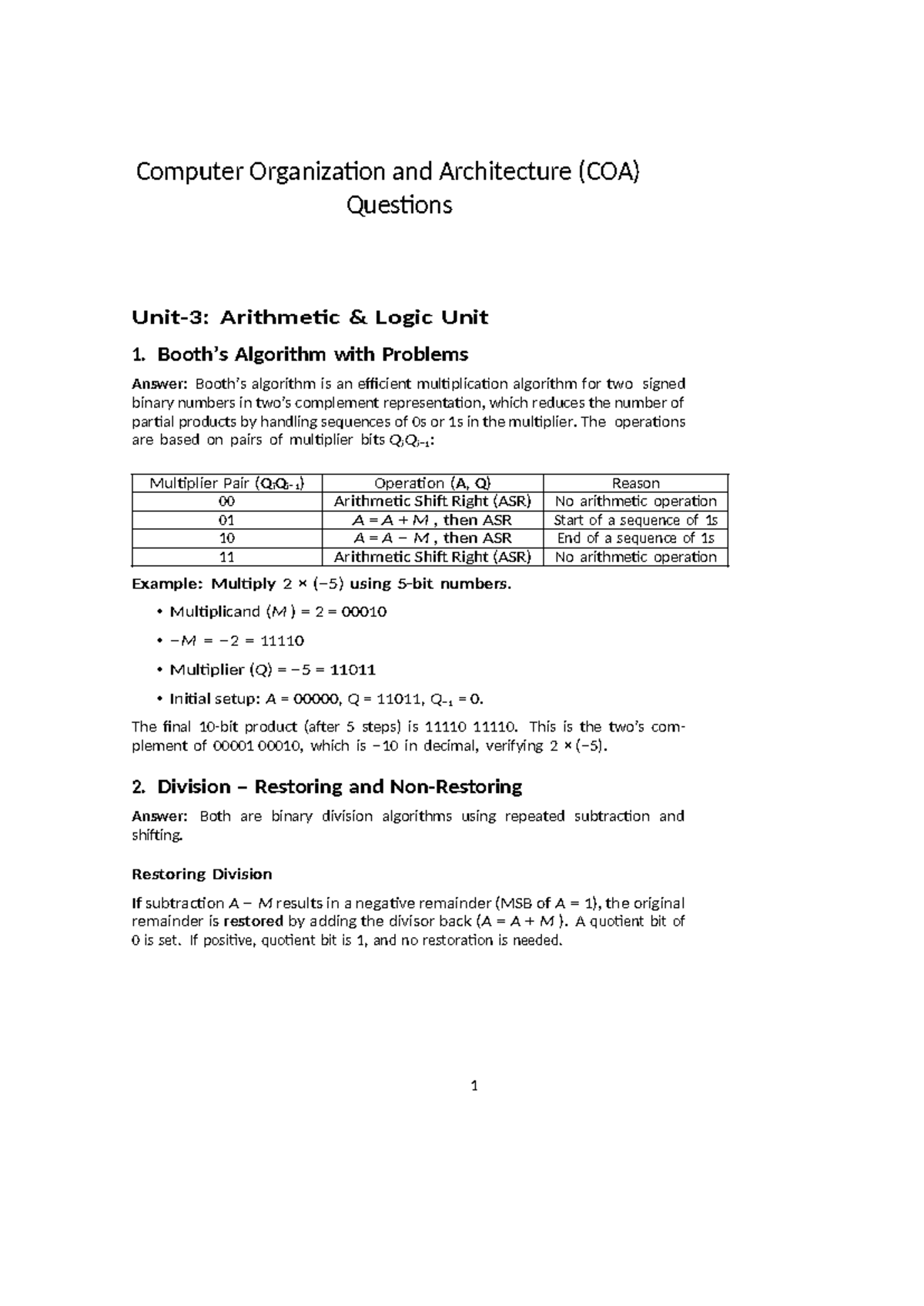 COA Final Exam Study Guide: ALU, Floating Point, and Pipelining - Studocu