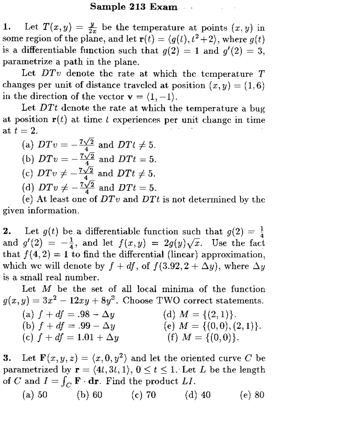 Math 213 Sample Final Exam Review and Solutions - Studocu