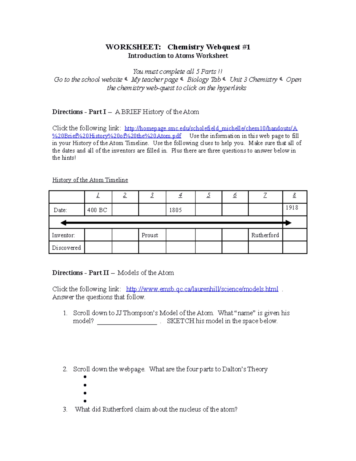 Atoms and Molecules Webquest: Understanding Basic Chemistry Concepts ...