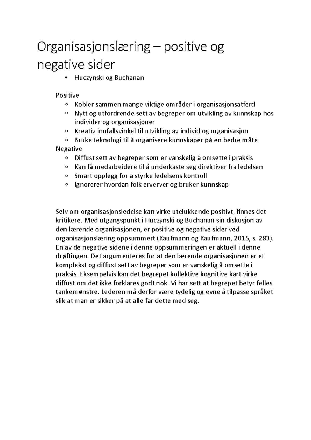 Organisasjonslæring: Positive og negative sider - Huczynski & Buchanan ...