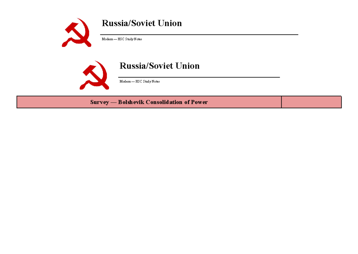 Modern History - Soviet Union HSC Study Notes Overview and Key Events ...