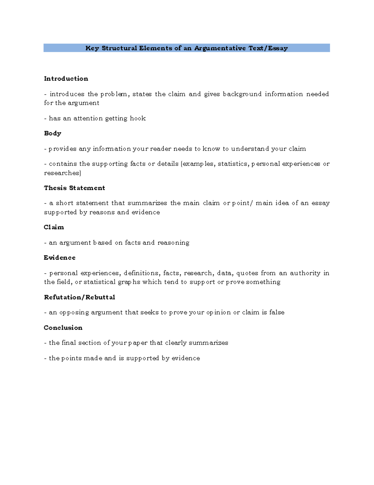 English 10 - 2nd Quarter Argumentative Essay Reviewer and Notes - Studocu