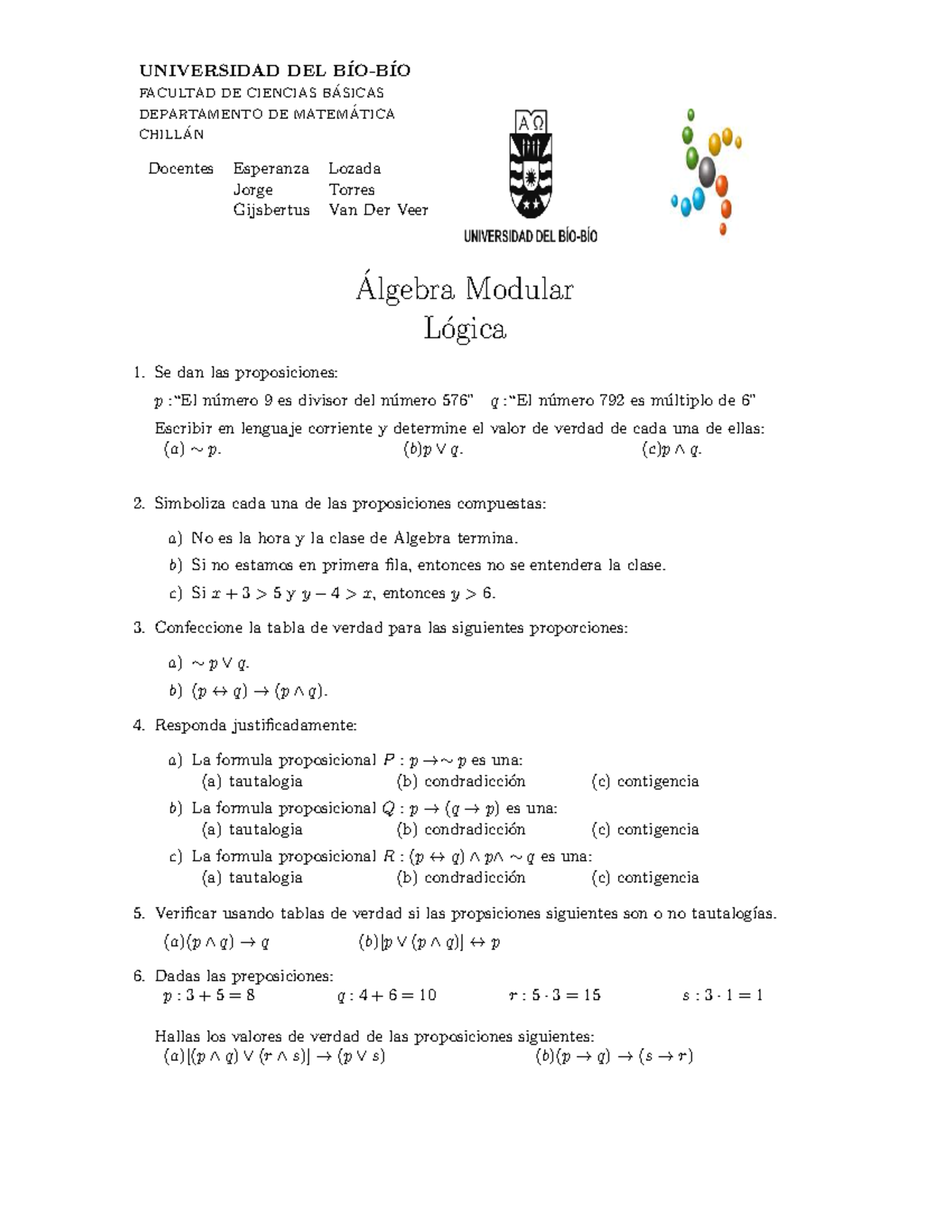 Lógica Matemática: Proposiciones y Tablas de Verdad - Módulo 1 - Studocu