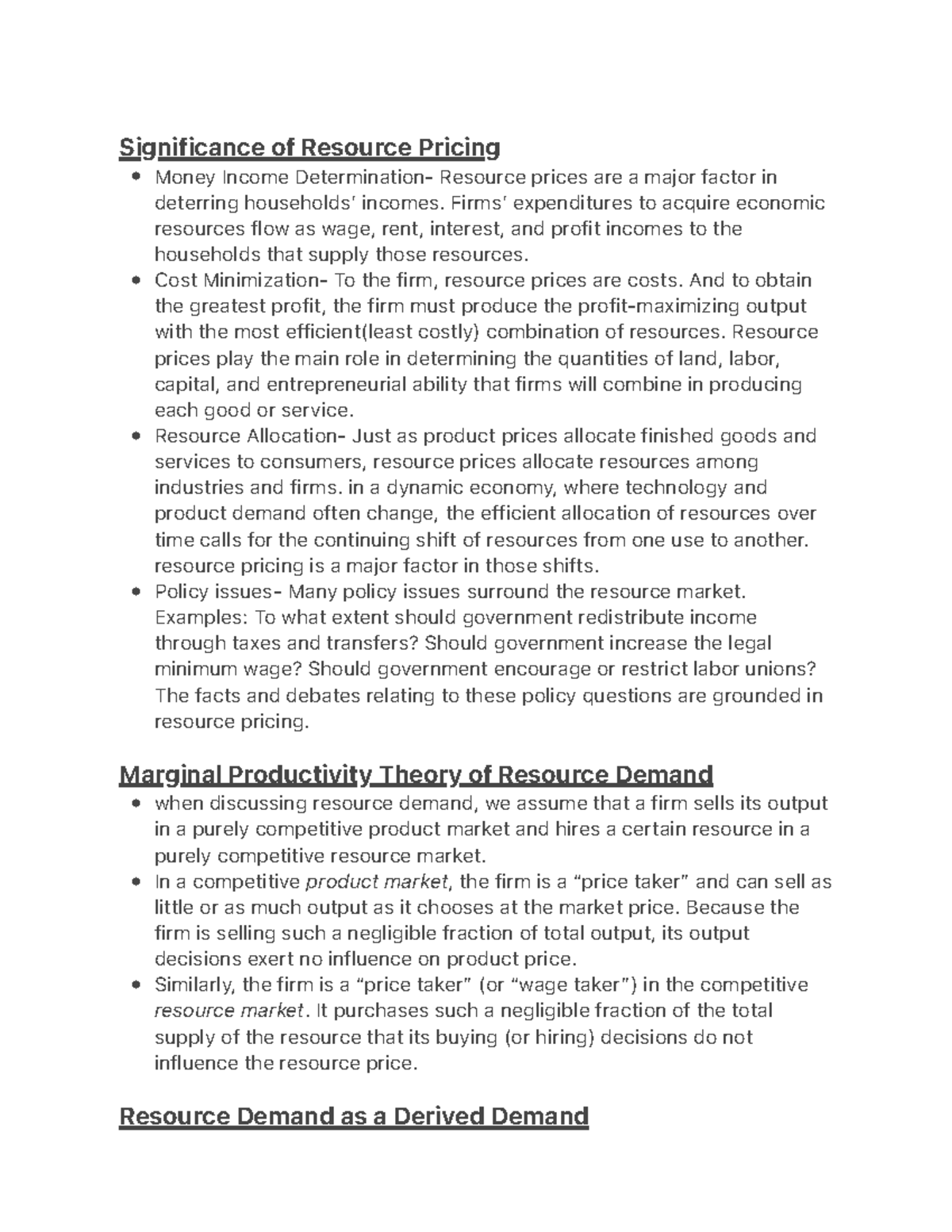 Significance of Resource Pricing notes - Significance of Resource ...