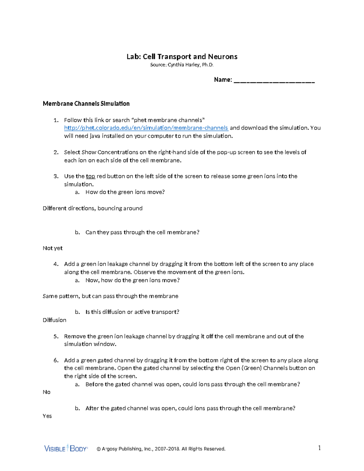 Ap worksheet cell transport neurons - Lab: Cell Transport and Neurons ...