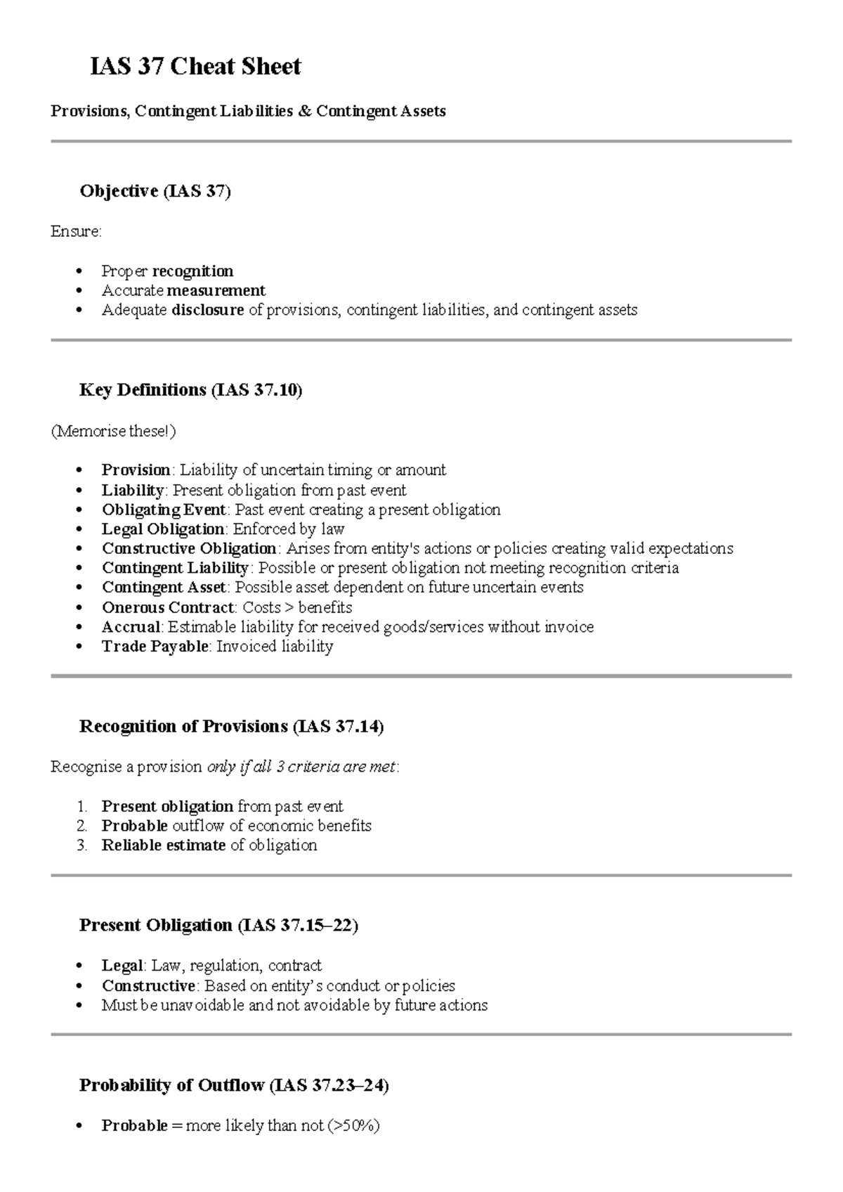 IAS 37 & IAS 36 Cheat Sheet: Provisions, Liabilities, and Assets ...