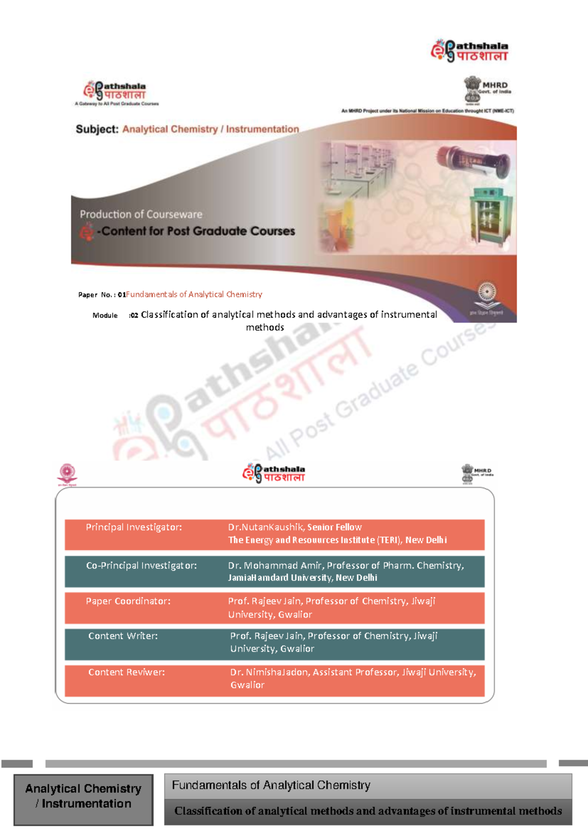 Analytical Chemistry Instrumentation: Module 02 - Methods & Advantages ...