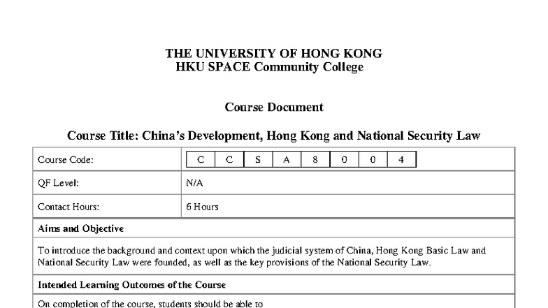 CCSA8004 Development of China & HK National Security Law Notes - Studocu