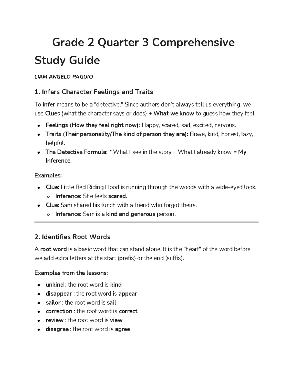 Grade 2 English Reviewer Q3: Character Traits & Grammar Concepts - Studocu