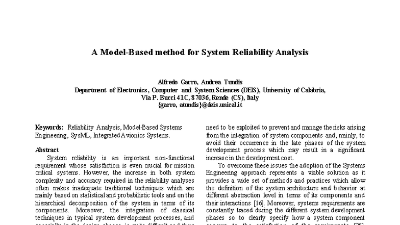 A Model-Based Method for System Reliability Analysis (DEIS) - Studocu