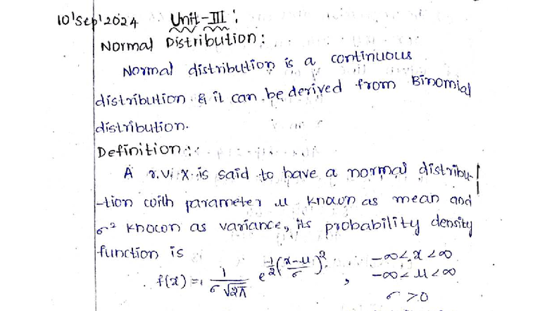 MSF UNIT III - Normal Distribution Concepts and Properties - Studocu