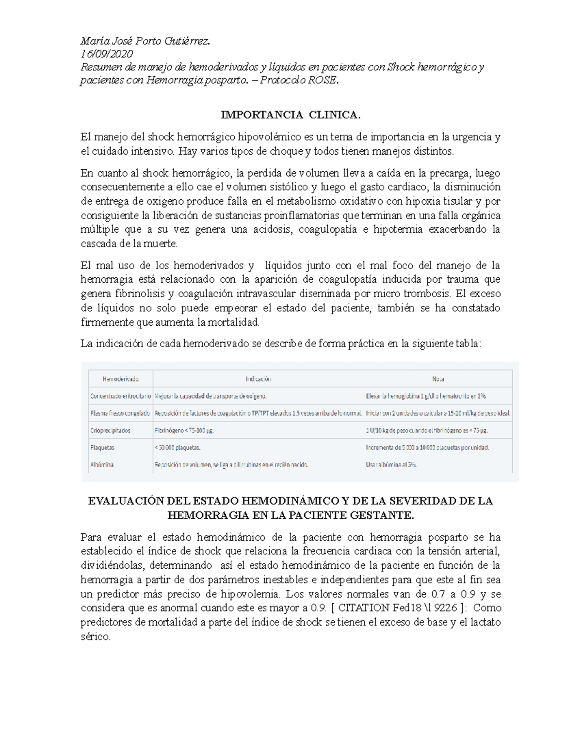 Resumen ROSE Protocolo en hemorragia posparto. - María José Porto ...