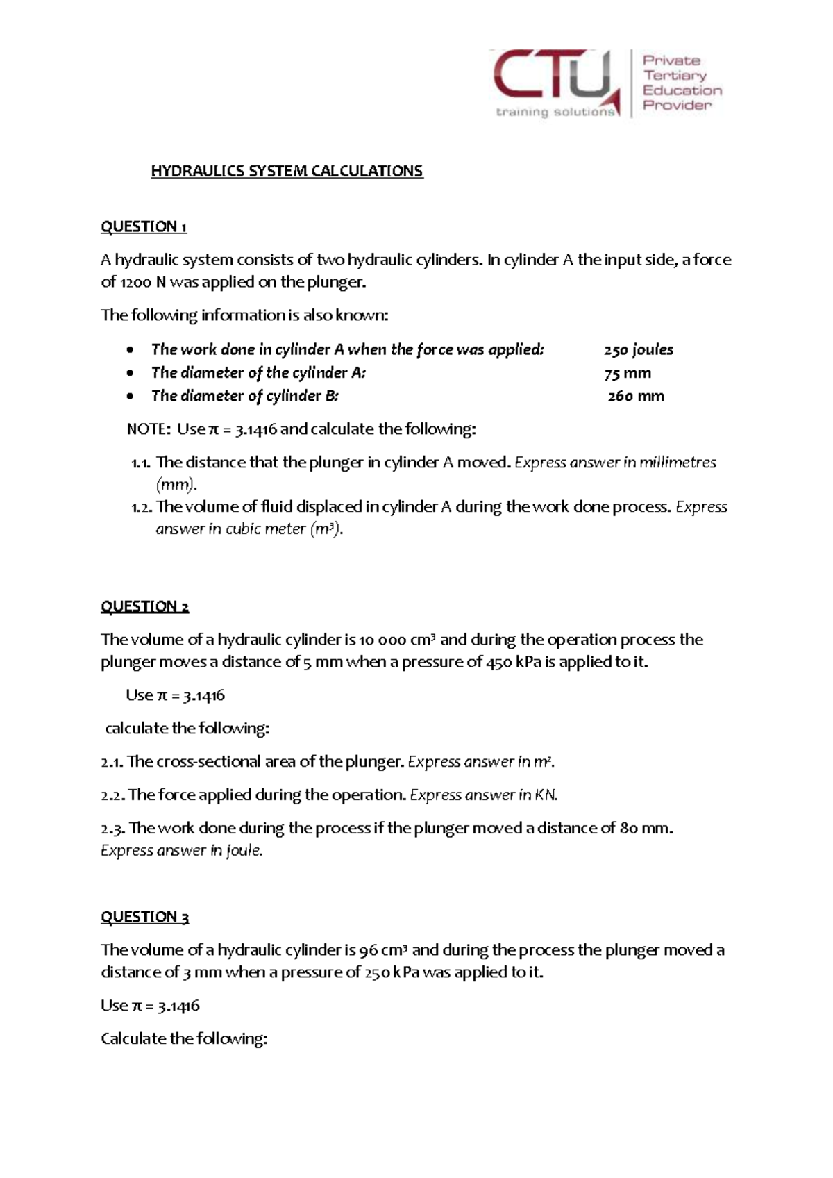 Hydraulics (ENG101) - Practice Questions and Tutorial Activities - Studocu