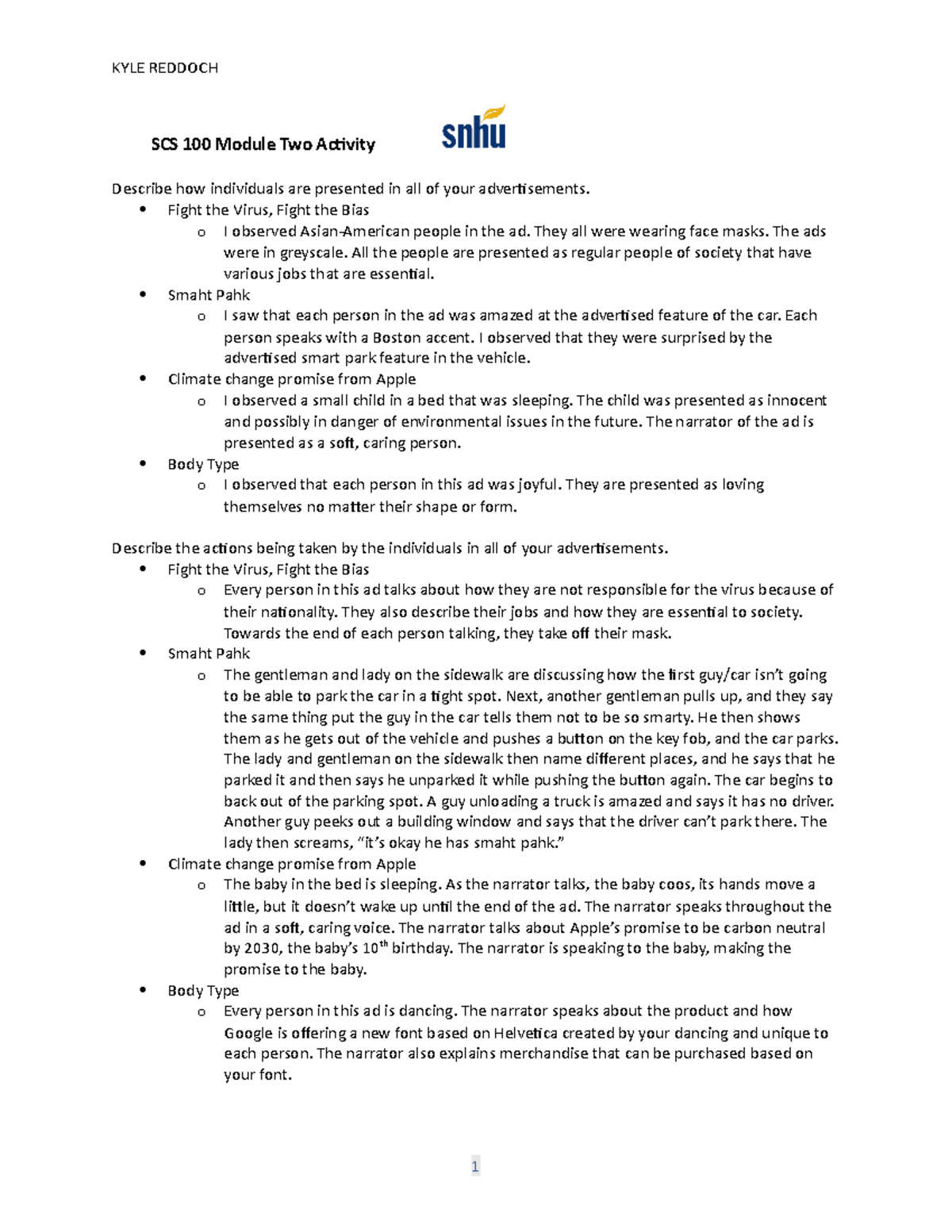 SCS 100 Module Two Activity: Analysis of Advertisements and Bias - Studocu