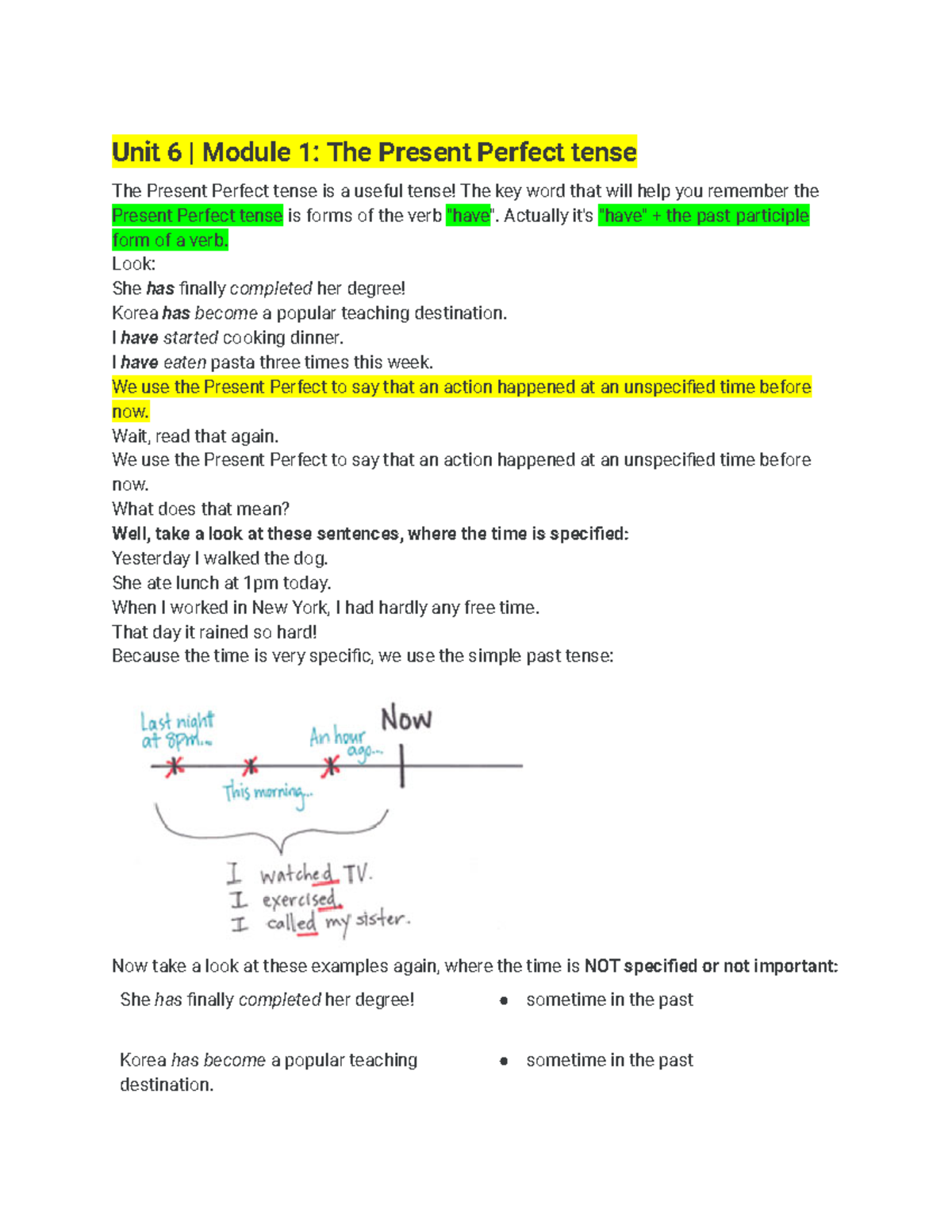 Unit 6 Module 1: Understanding the Present Perfect Tense - Studocu