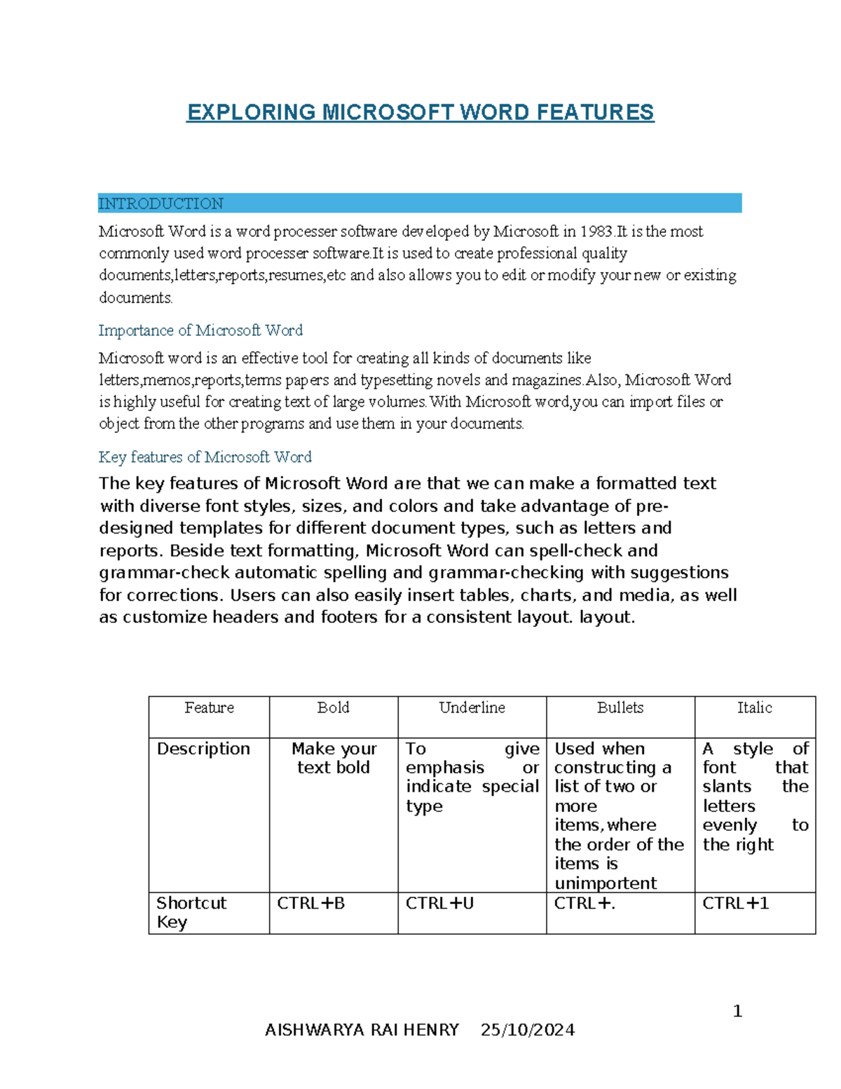 LAB 1 computer and information processing - EXPLORING MICROSOFT WORD ...