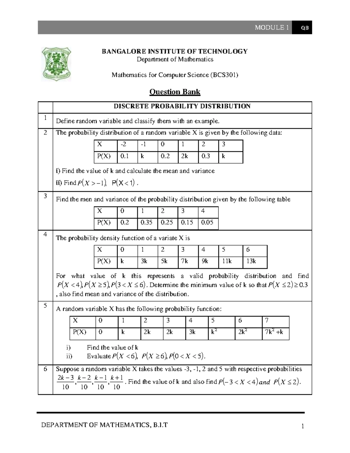 BCS301 Model Question Paper 1 with Solutions - Model Question Paper-I (CBCS Scheme) USN Third ...