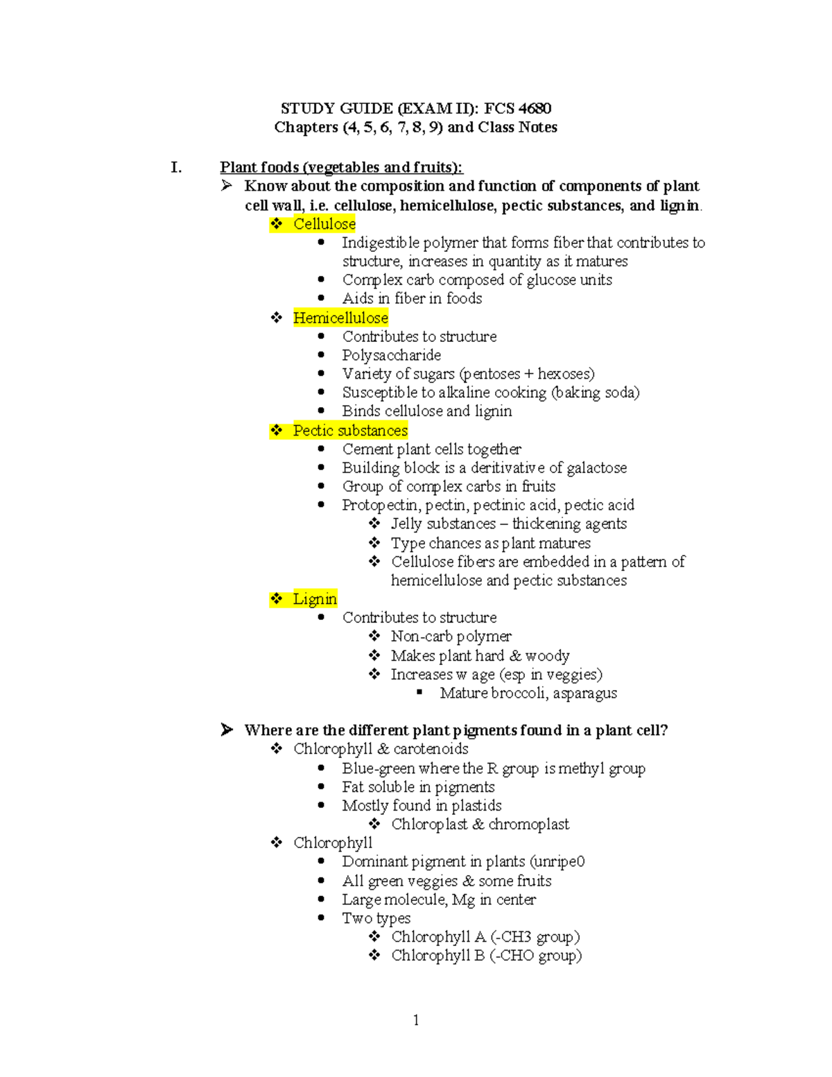 STUDY GUIDE: FCS 4680 - Exam II Notes on Plant Foods & Starches - Studocu