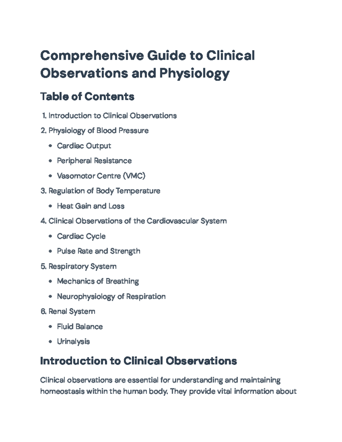 Clinical Observations and Physiology: Comprehensive Guide (Course Code ...