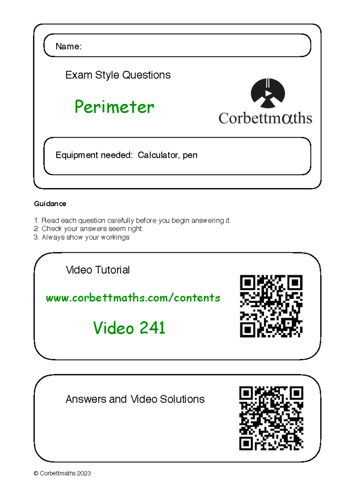 Perimeter Exam Style Questions - Math 241 - Studocu