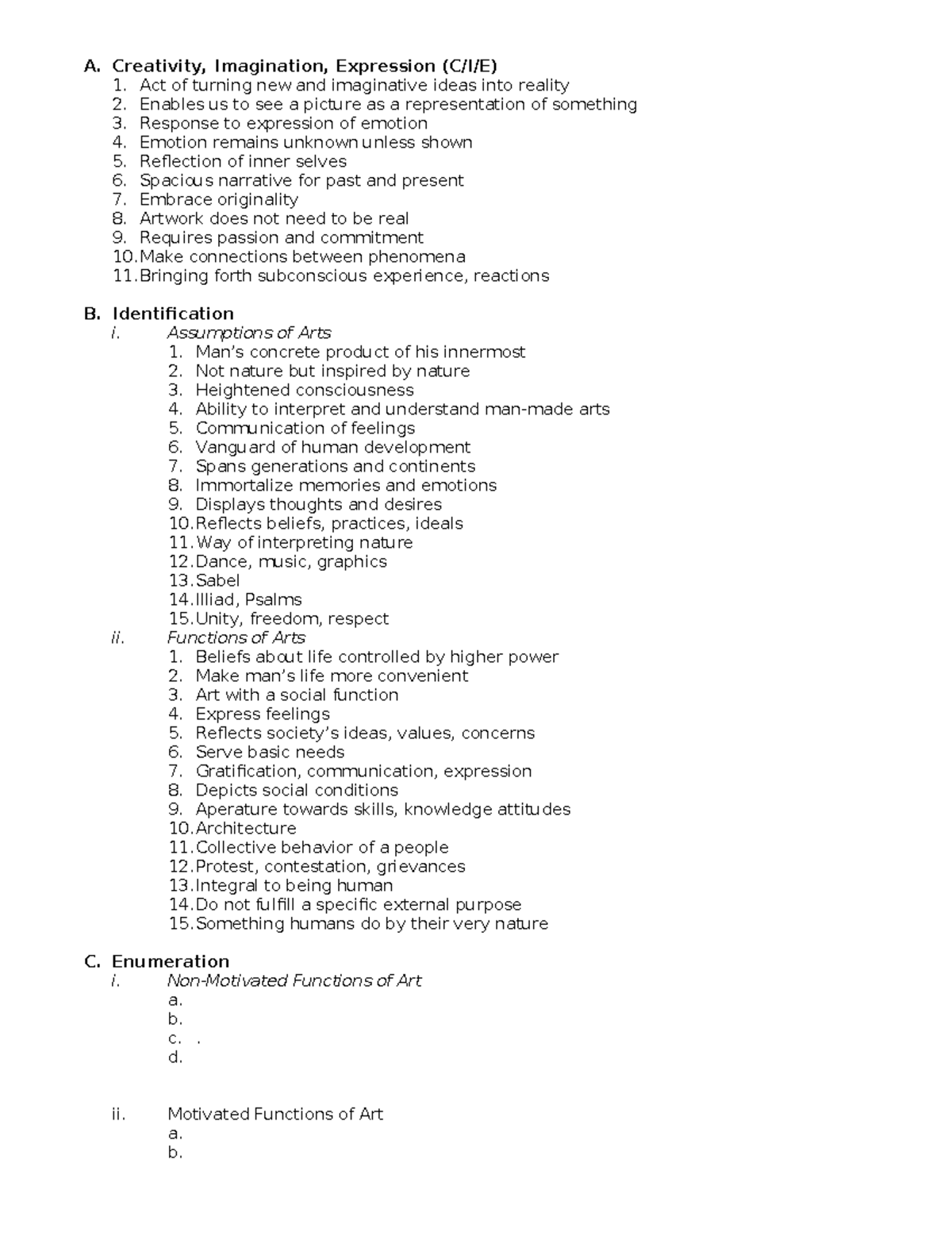 ART 101: Understanding Creativity, Imagination & Expression in Arts - Studocu