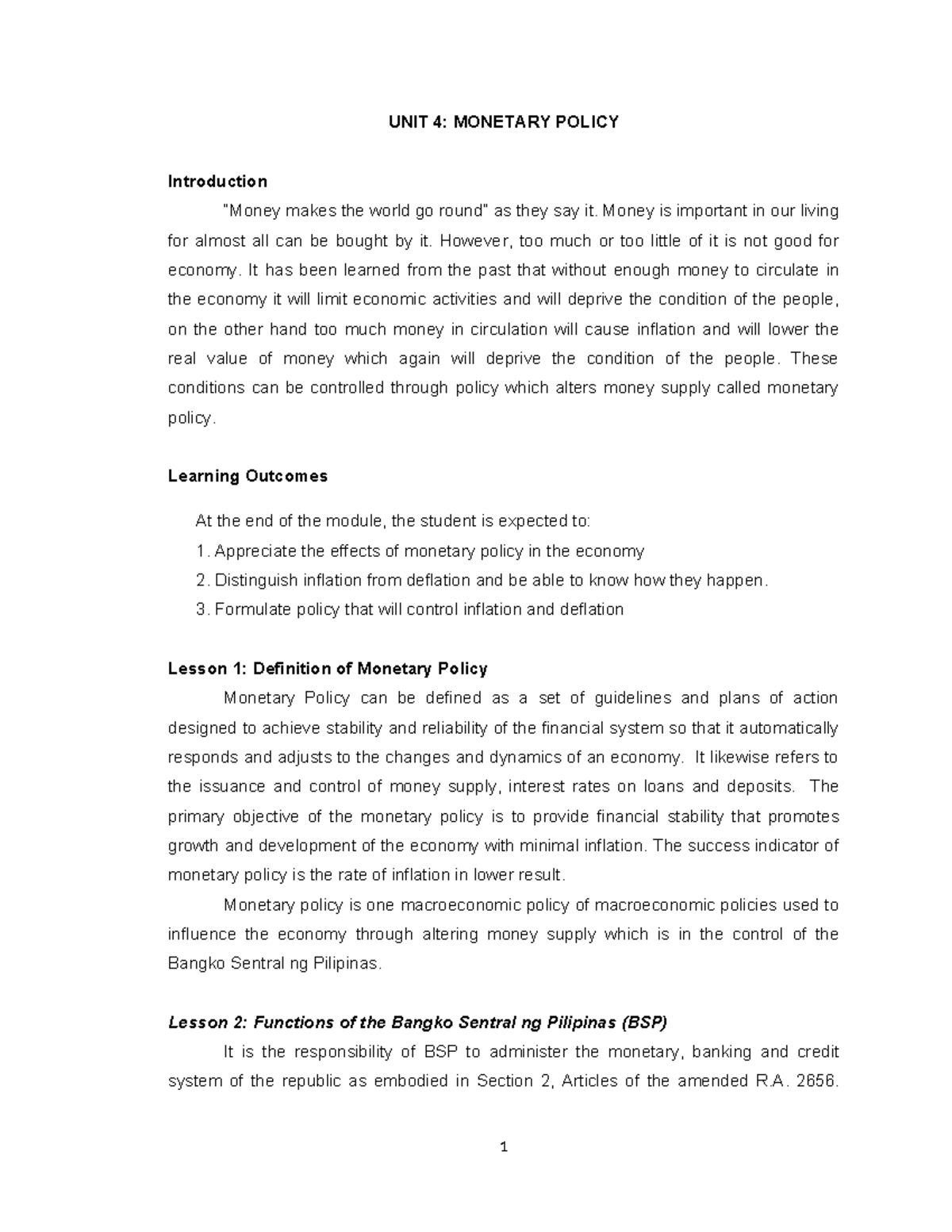 UNIT 4-6: Monetary & Fiscal Policy Overview and Key Concepts - Studocu