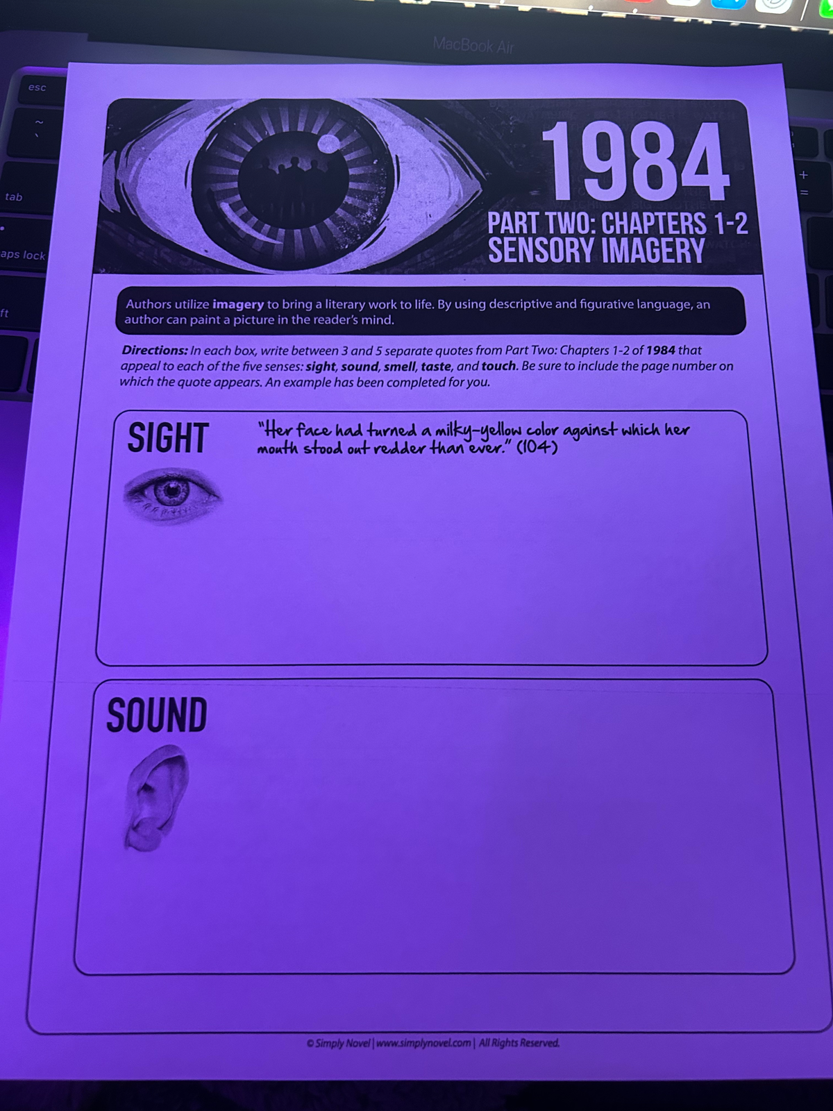 IMG 4743 - 1984 Part Two: Sensory Imagery Quotes for Chapters 1-2 - Studocu