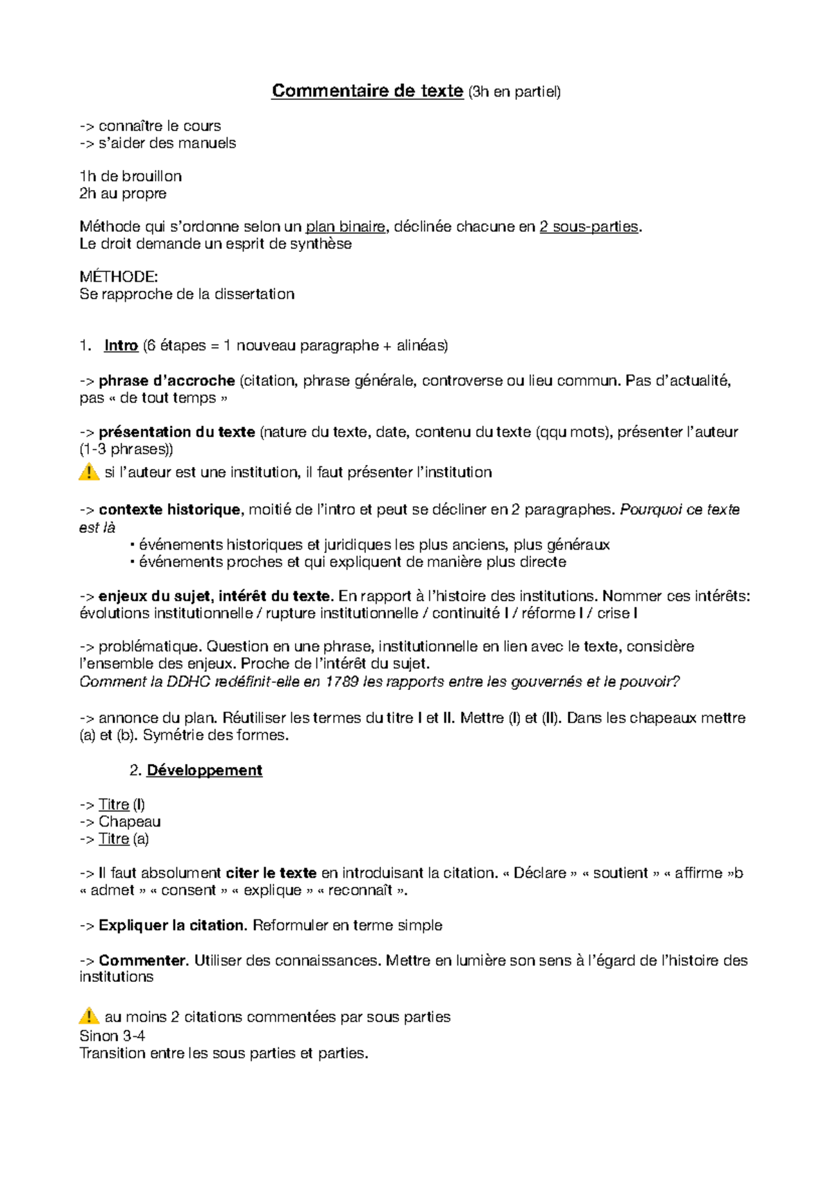 Méthodologie Pour Le Commentaire De Texte En Histoire Du Droit Studocu
