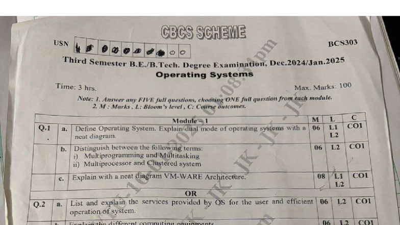 BCS303 - Operating Systems Exam Paper, 3rd Sem, June/July 2025 - Studocu